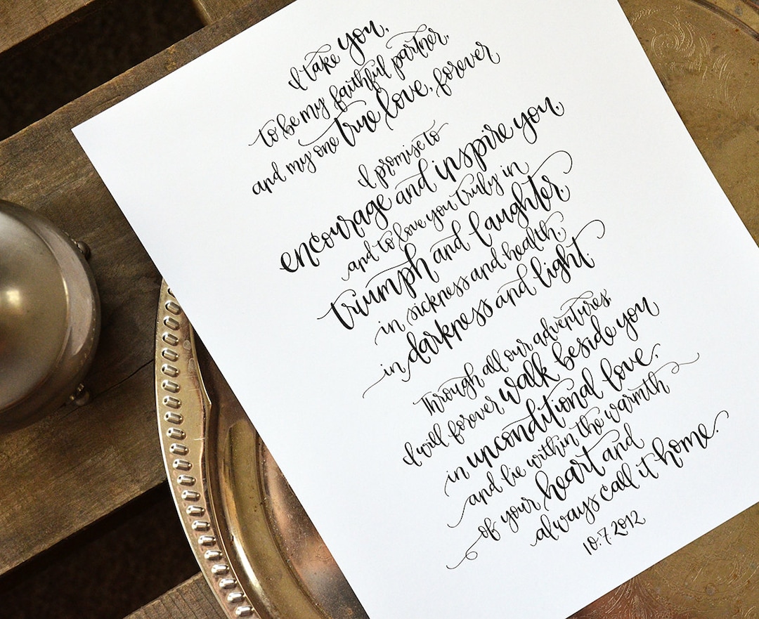 Handwritten Wedding Vows Art, Custom Personalized Printable. Wedding ...