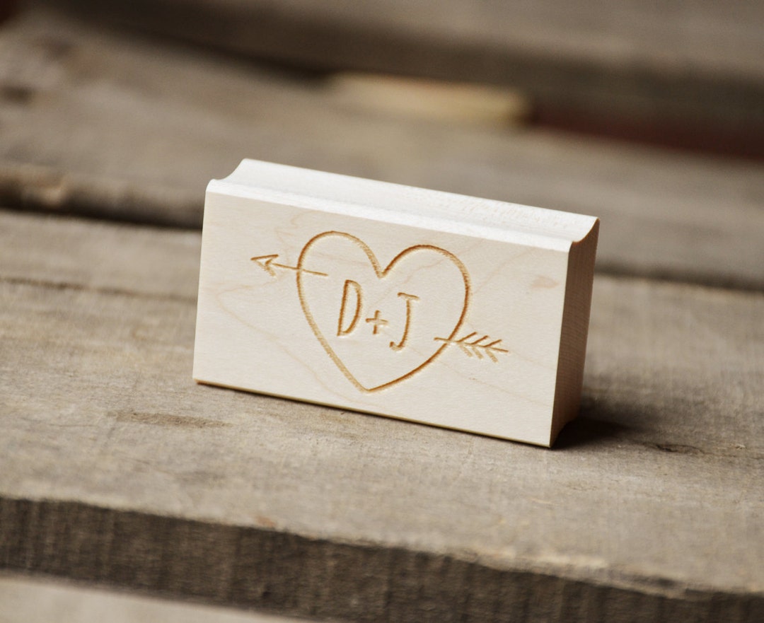 Monogram Initial Rubber Stamp. Custom Stamp Initials With Heart and ...