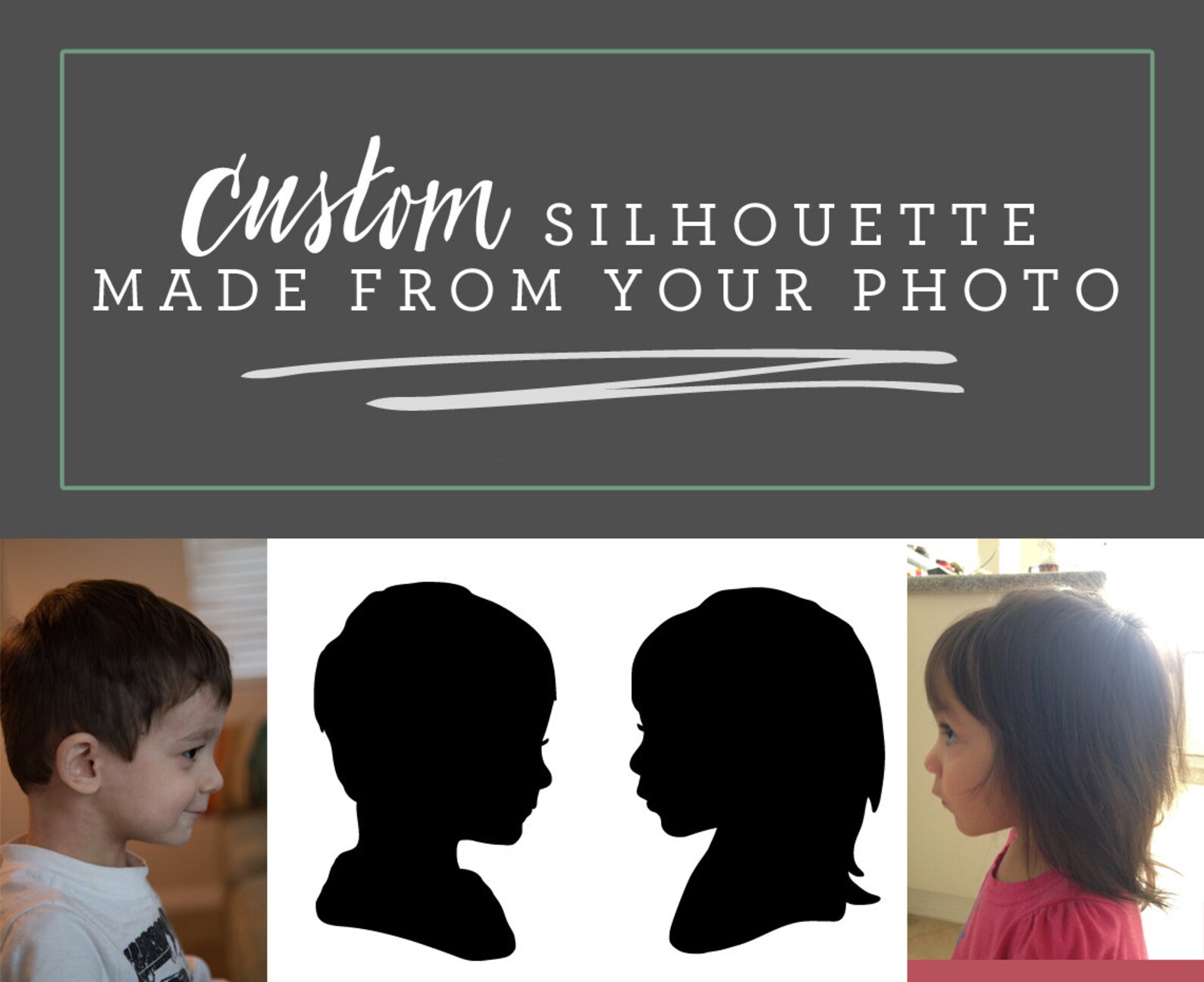 Siblings Papercut Silhouette Drawn From Your Photo - Personalize With ...