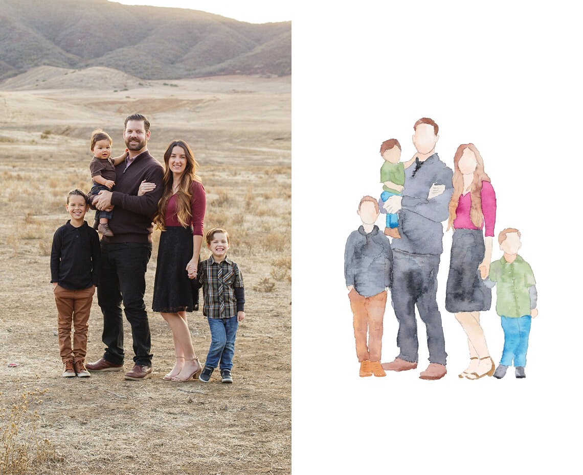 PRINTED COPY of Watercolor Family Portrait Handpainted Custom | Etsy