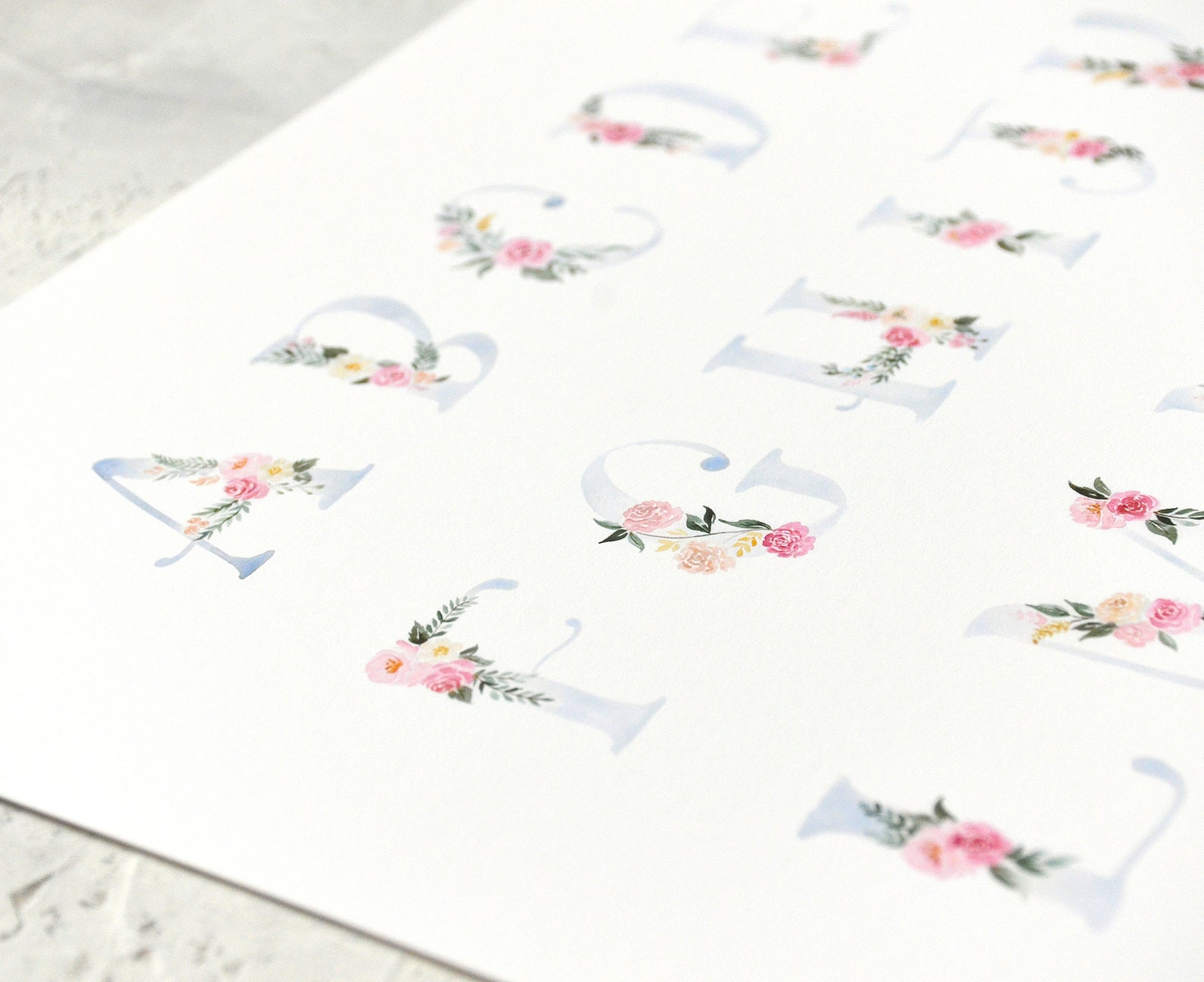 Alphabet Print Watercolor Floral Letters for Girl's Room | Etsy
