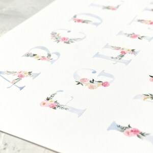 Alphabet Print, Watercolor Floral Letters for Girl's Room Decor, Baby ...