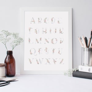 Alphabet Print, Watercolor Floral Letters for Girl's Room Decor, Baby ...