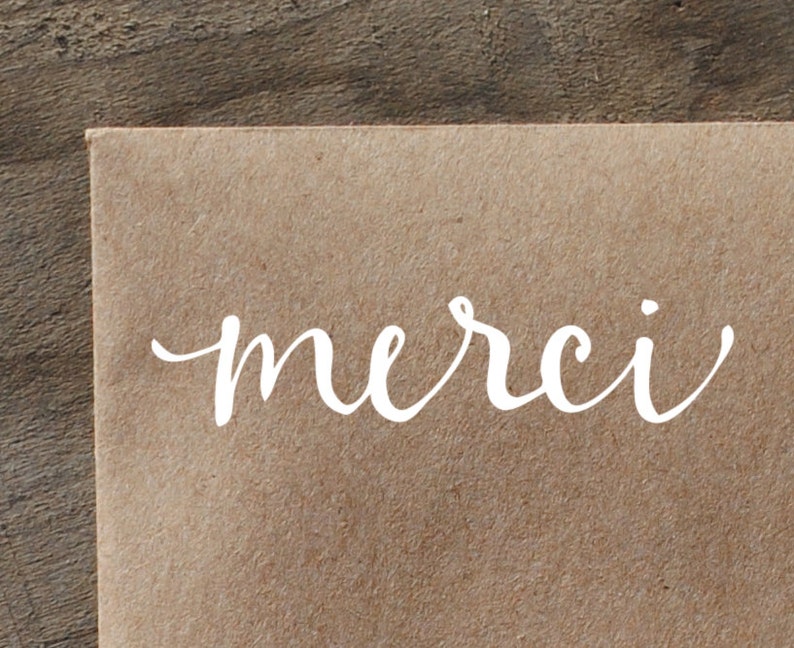 Merci Wood Mounted Rubber Stamp, for Thank You Cards, Wedding Favor ...