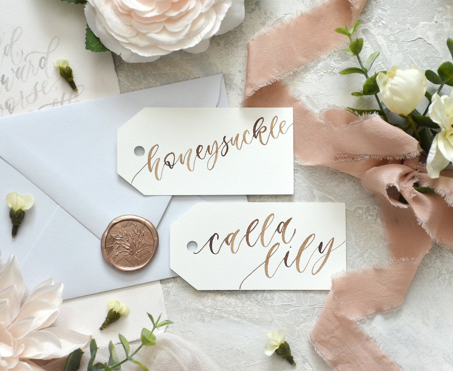 Watercolor Calligraphy Personalized Gift Tags, Textured Wedding Place ...