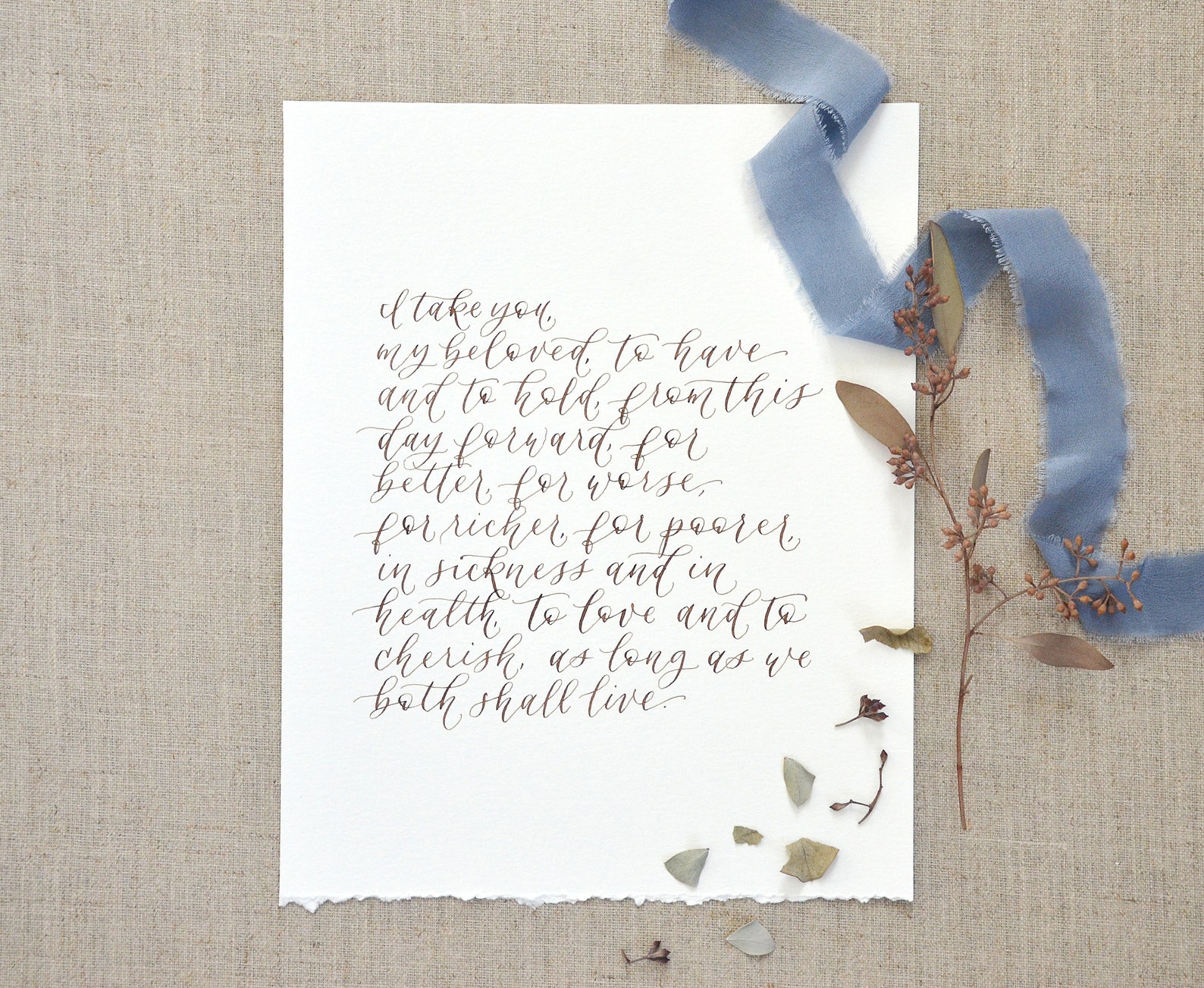 Wedding Vow Calligraphy Artwork. Wedding Vow Keepsake. Hand | Etsy