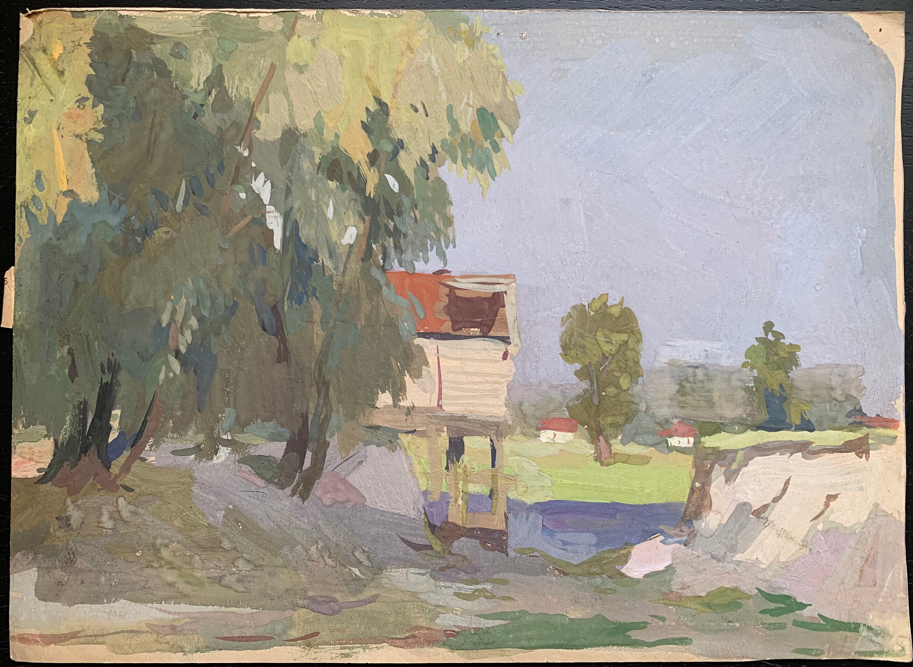 VINTAGE ORIGINAL Watercolour PAINTING, Socialist Realism, Landscape ...