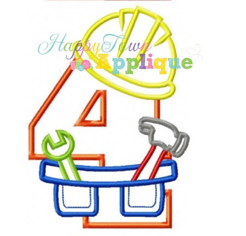 Construction Birthday Number 4 Machine Embroidery Design - Etsy