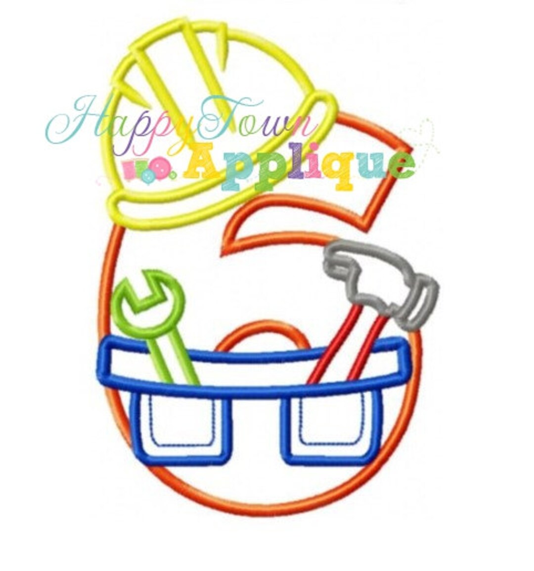 Construction Birthday Number 6 Machine Embroidery Design - Etsy