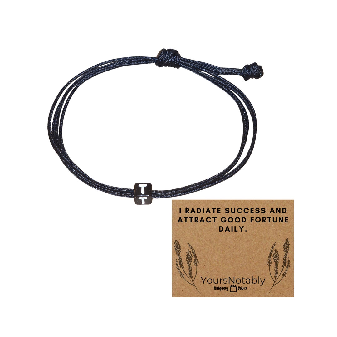 Mindful Mantra Adjustable Initial Four Strand Black Micro Cord Bracelet ...