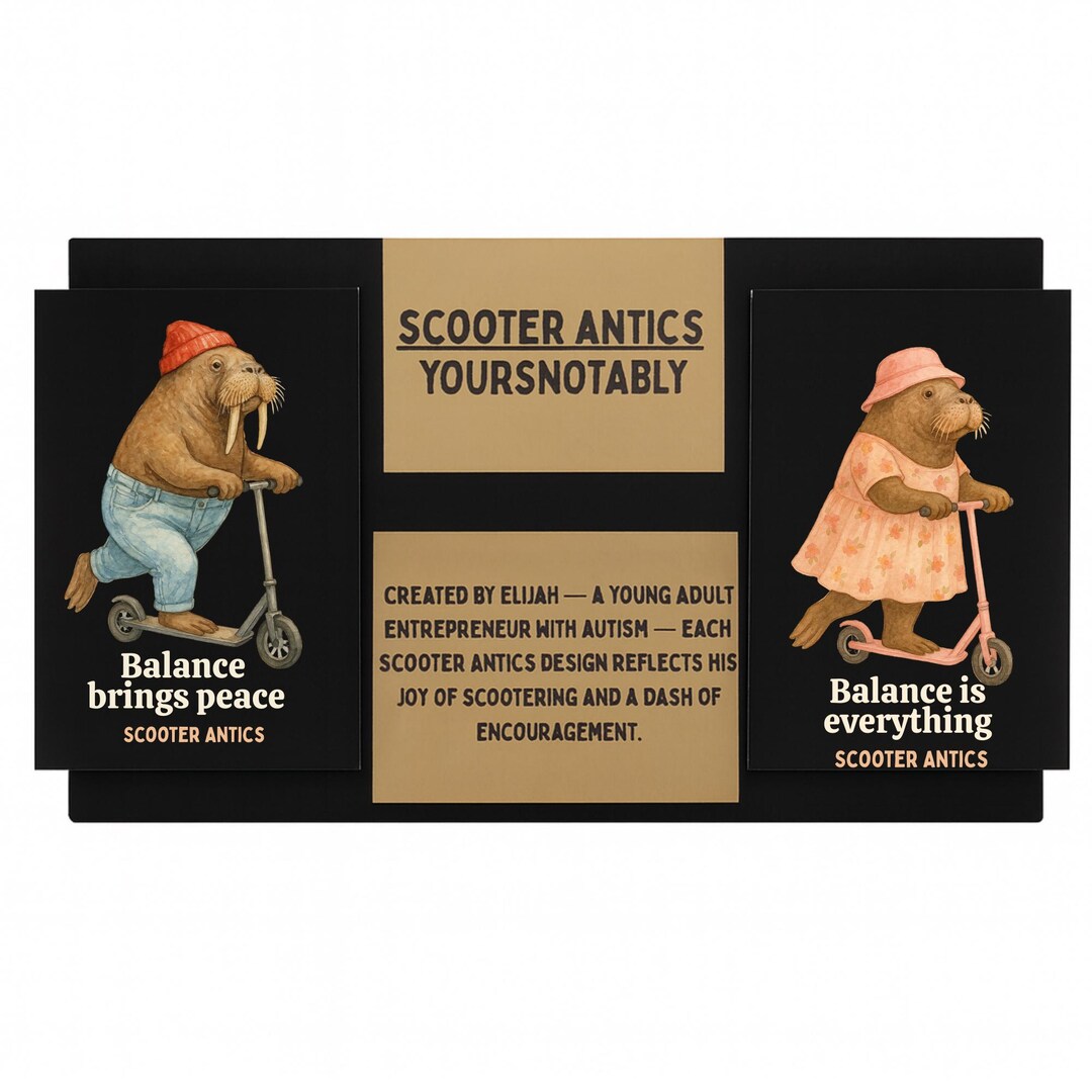 Scooter Antics Balance Duo Sticker Set Whimsical Walrus Watercolor ...