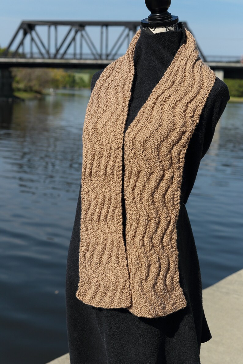 Hand Knit Reversible Wavy Rib Stitch Scarf - Beige - Etsy