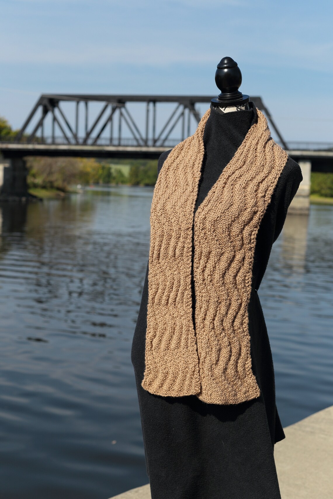 Hand Knit Reversible Wavy Rib Stitch Scarf - Beige - Etsy