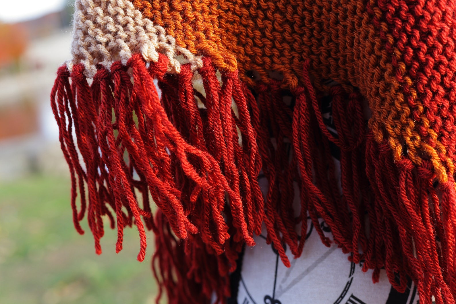 Hand Knit Triangular Shawl With Fringe Multicolored - Etsy UK