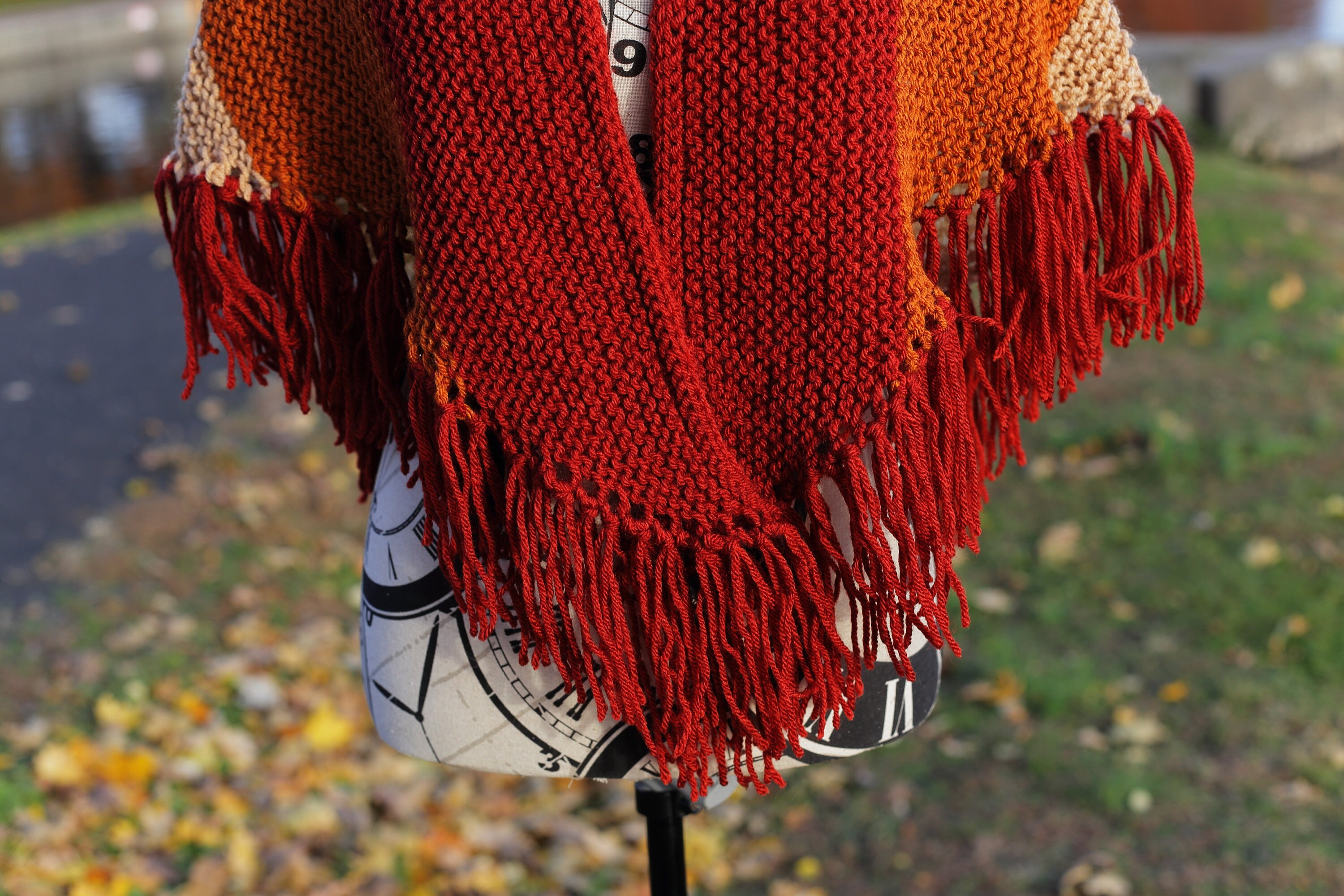 Hand Knit Triangular Shawl With Fringe Multicolored - Etsy UK