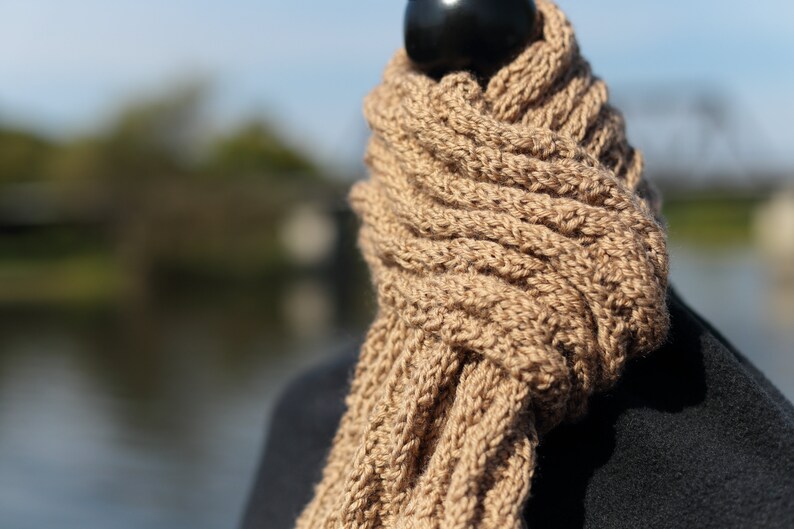 Hand Knit Reversible Wavy Rib Stitch Scarf - Beige - Etsy