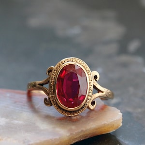 Vintage Ruby Ring, Art Deco Yellow Gold Simulated Ruby Ring - Etsy