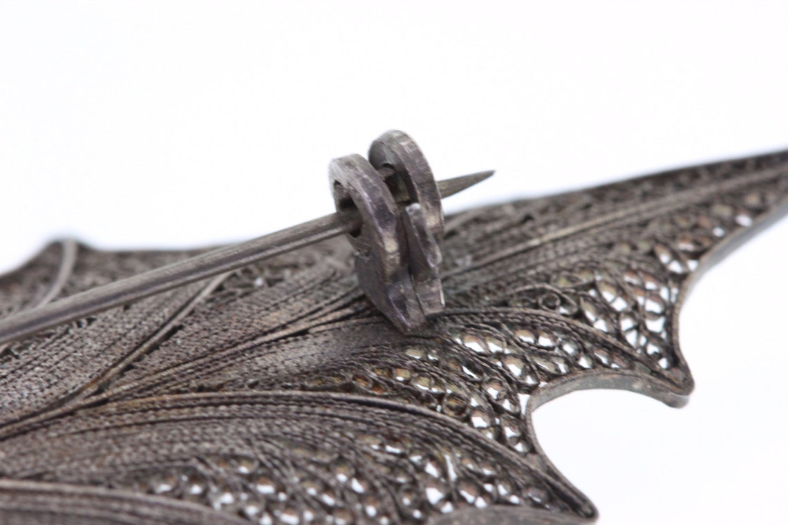 Vintage Filigree Pin, Sterling Silver Leaf Pin, Portugal Made Filigree ...