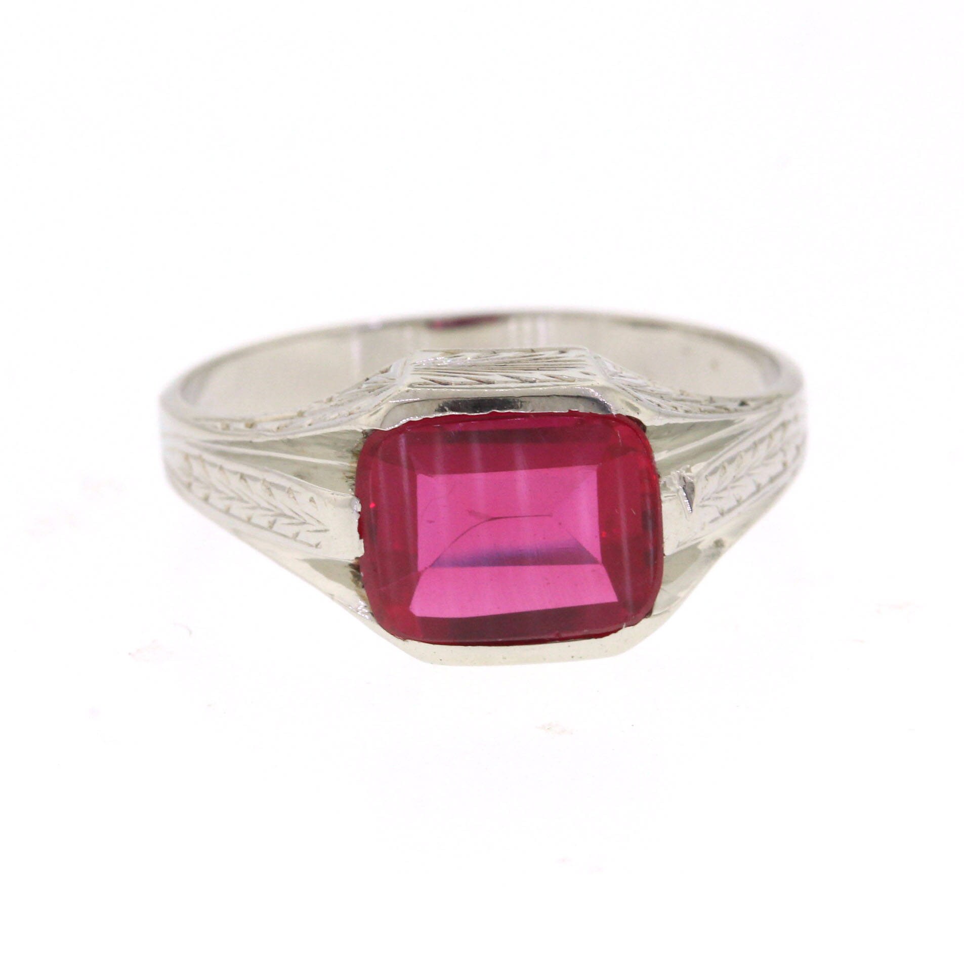Vintage Art Deco Ruby Ring Antique Hand Engraved Men's | Etsy
