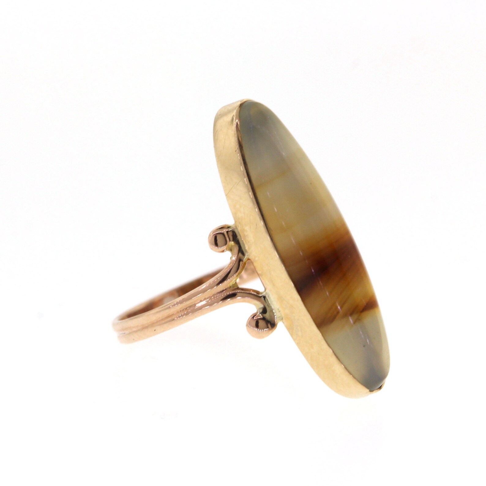 Antique Agate Ring, Victorian Yellow Gold Banded Agate Ring, Vintage ...