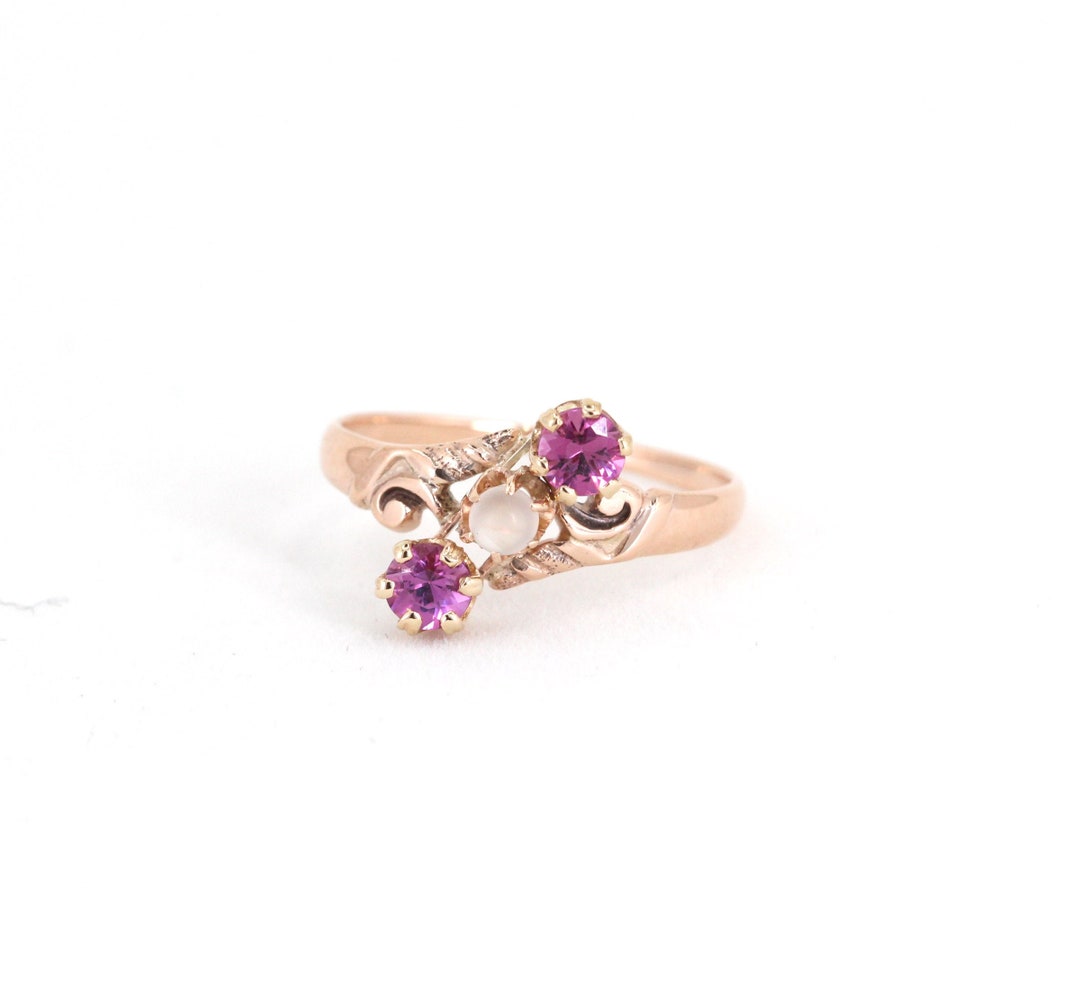 Antique Pink Spinel Ring, Edwardian Spinel & Moonstone Ring, Rose Gold ...