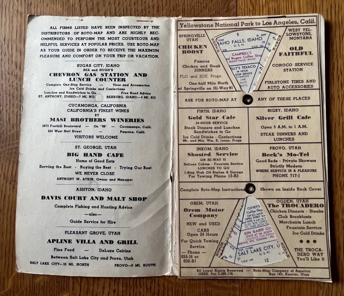 1946-47 roto-map & Tourist Guide LA to Yellowstone NP 1940s Road Trip ...