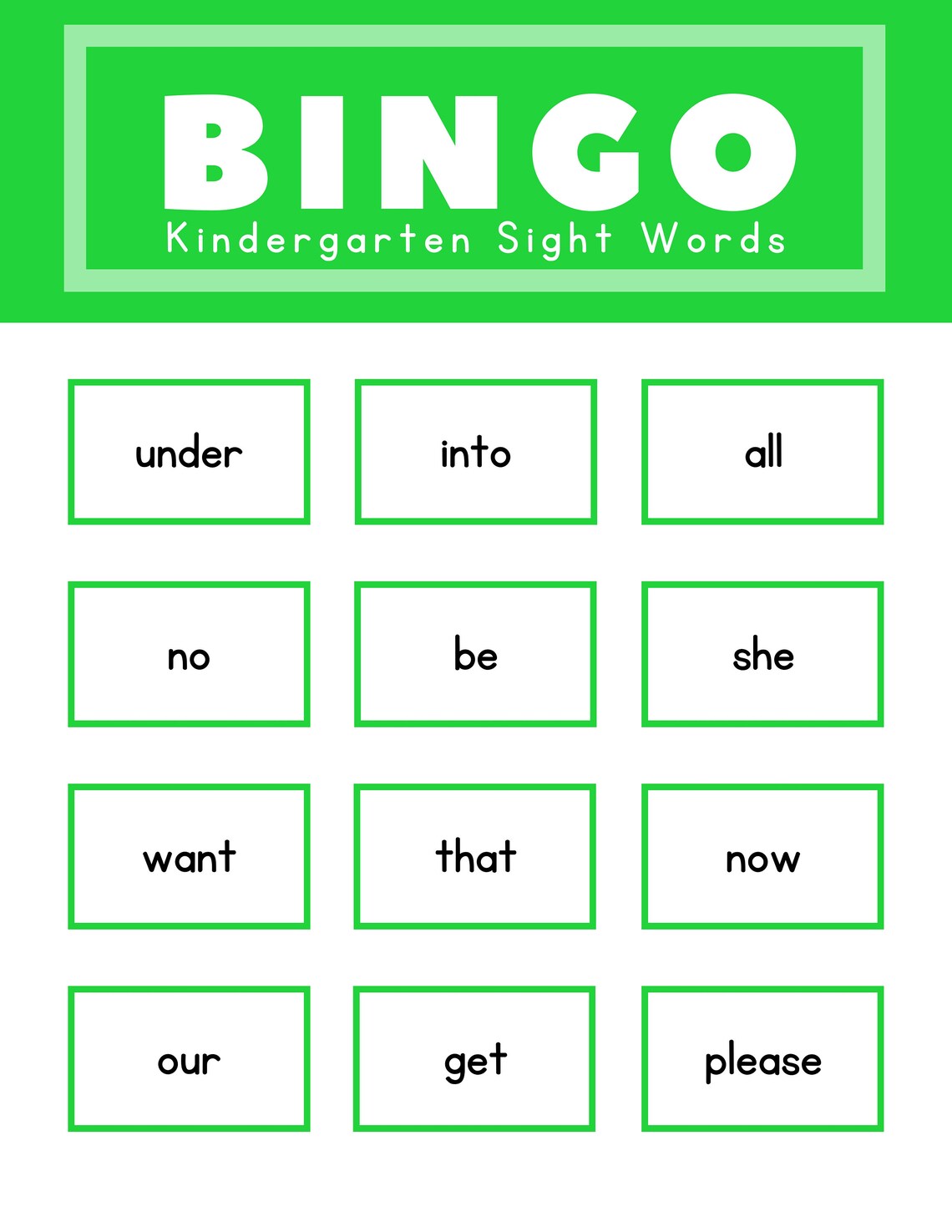 Printable Kindergarten Dolch Sight Word Flashcards and Bingo With Bingo ...
