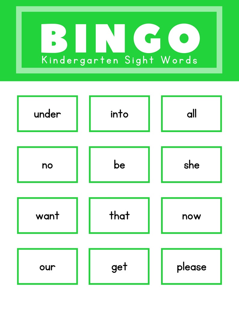 Printable Kindergarten Dolch Sight Word Flashcards and Bingo With Bingo ...