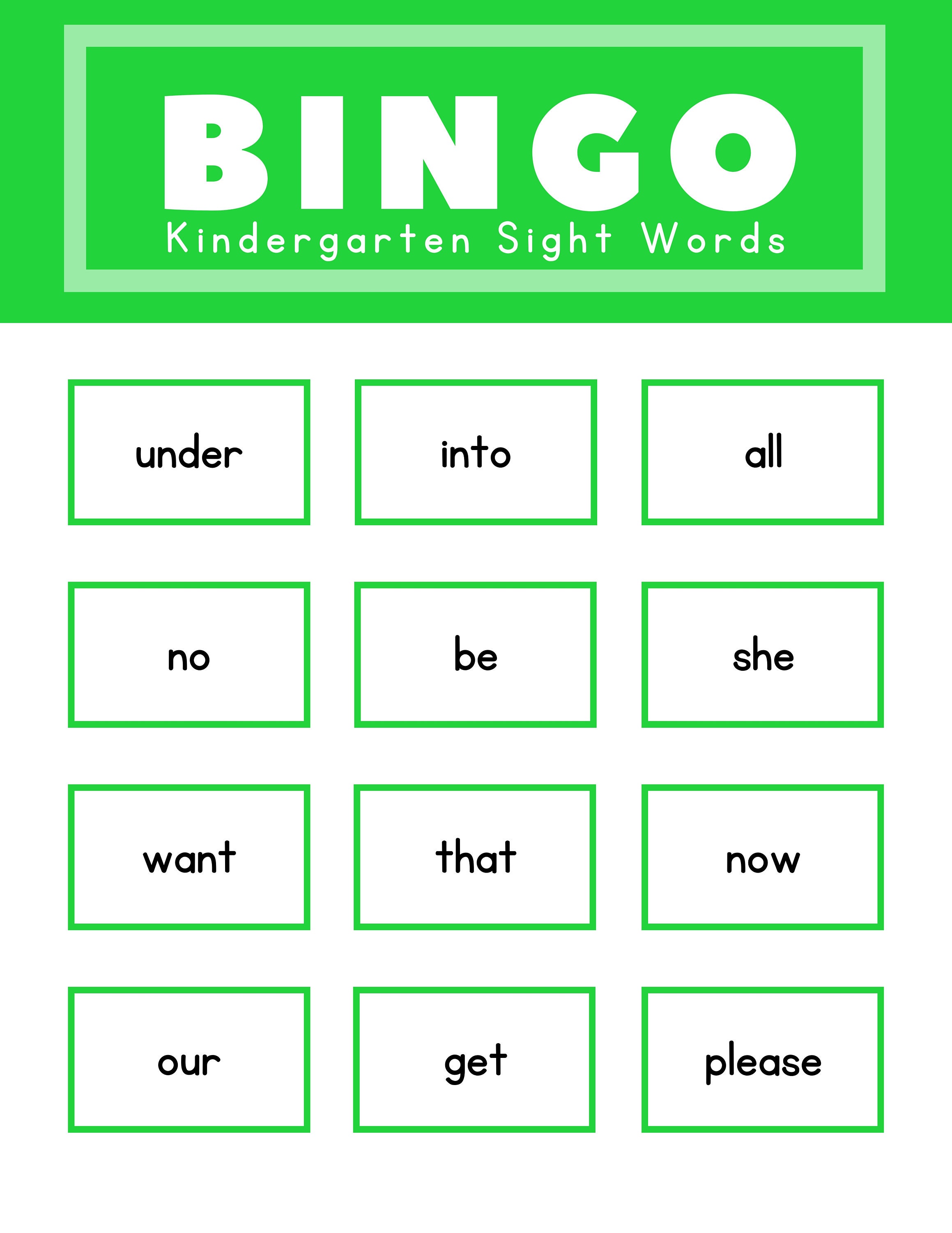 Printable Kindergarten Dolch Sight Word Flashcards and Bingo With Bingo ...
