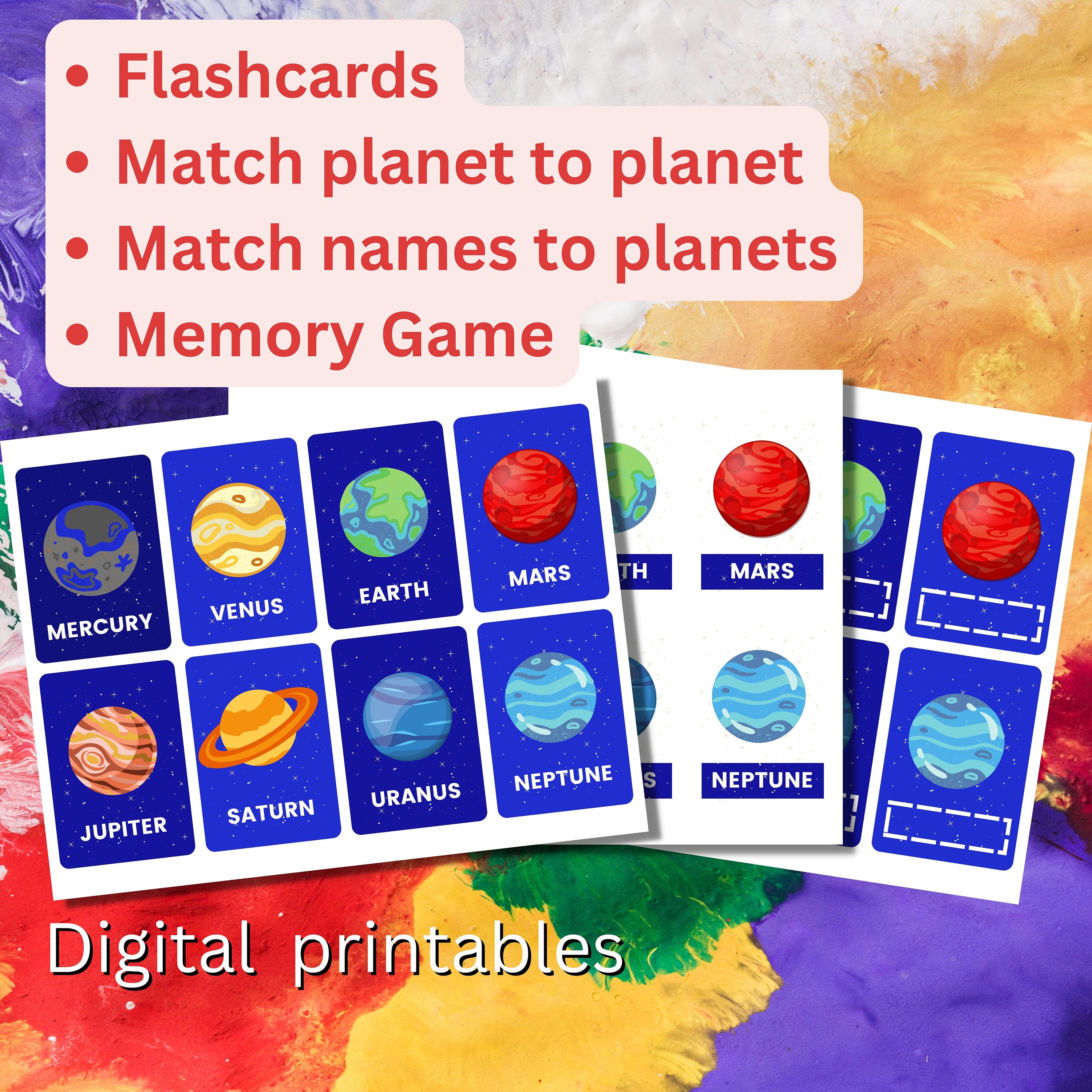 Planet Printables | Learn the Planets Flashcards | Matching Game - Etsy