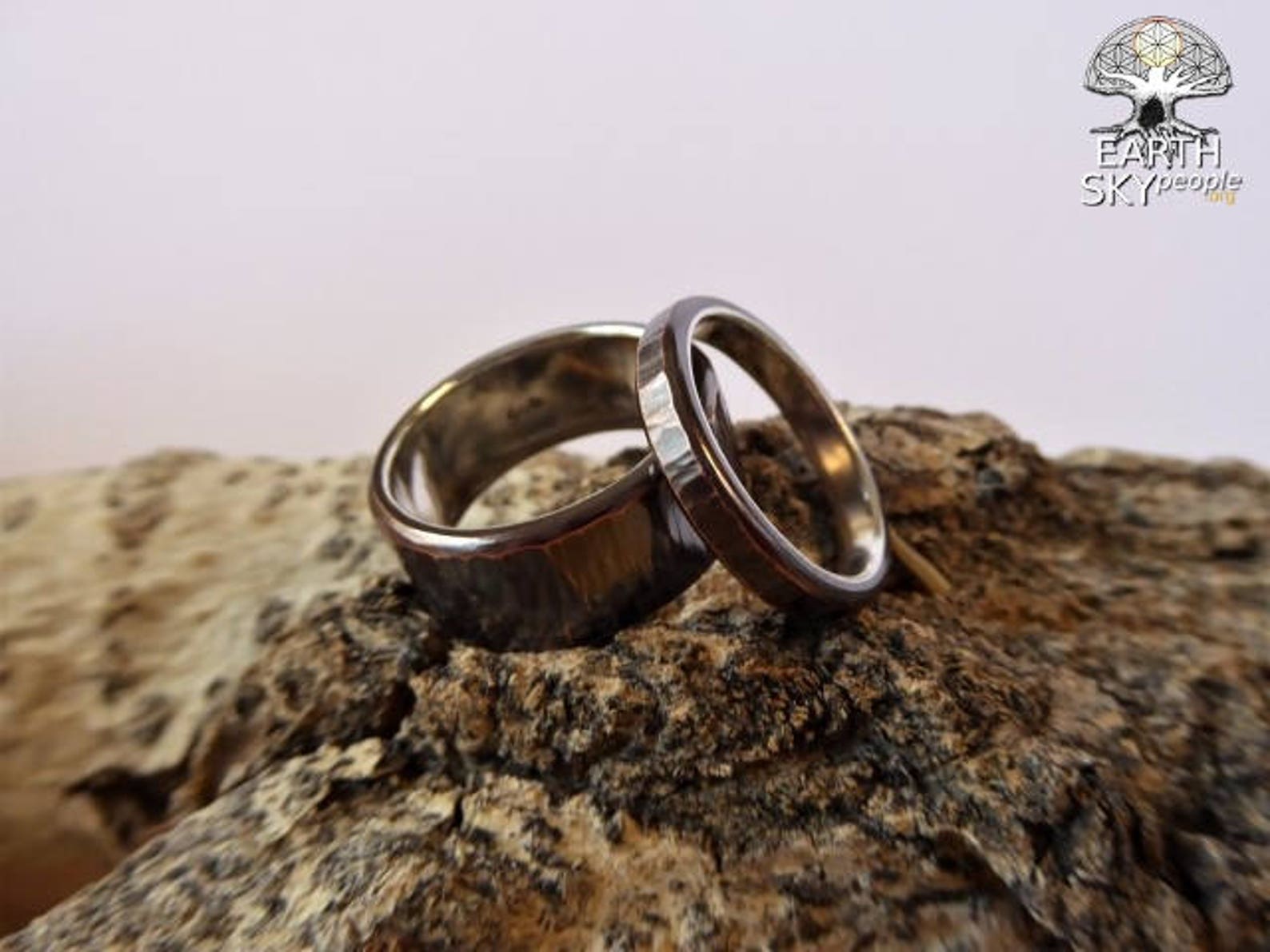 Forged Copper and Fine Silver Ring, Rustic Men's Wedding Band, Forged ...