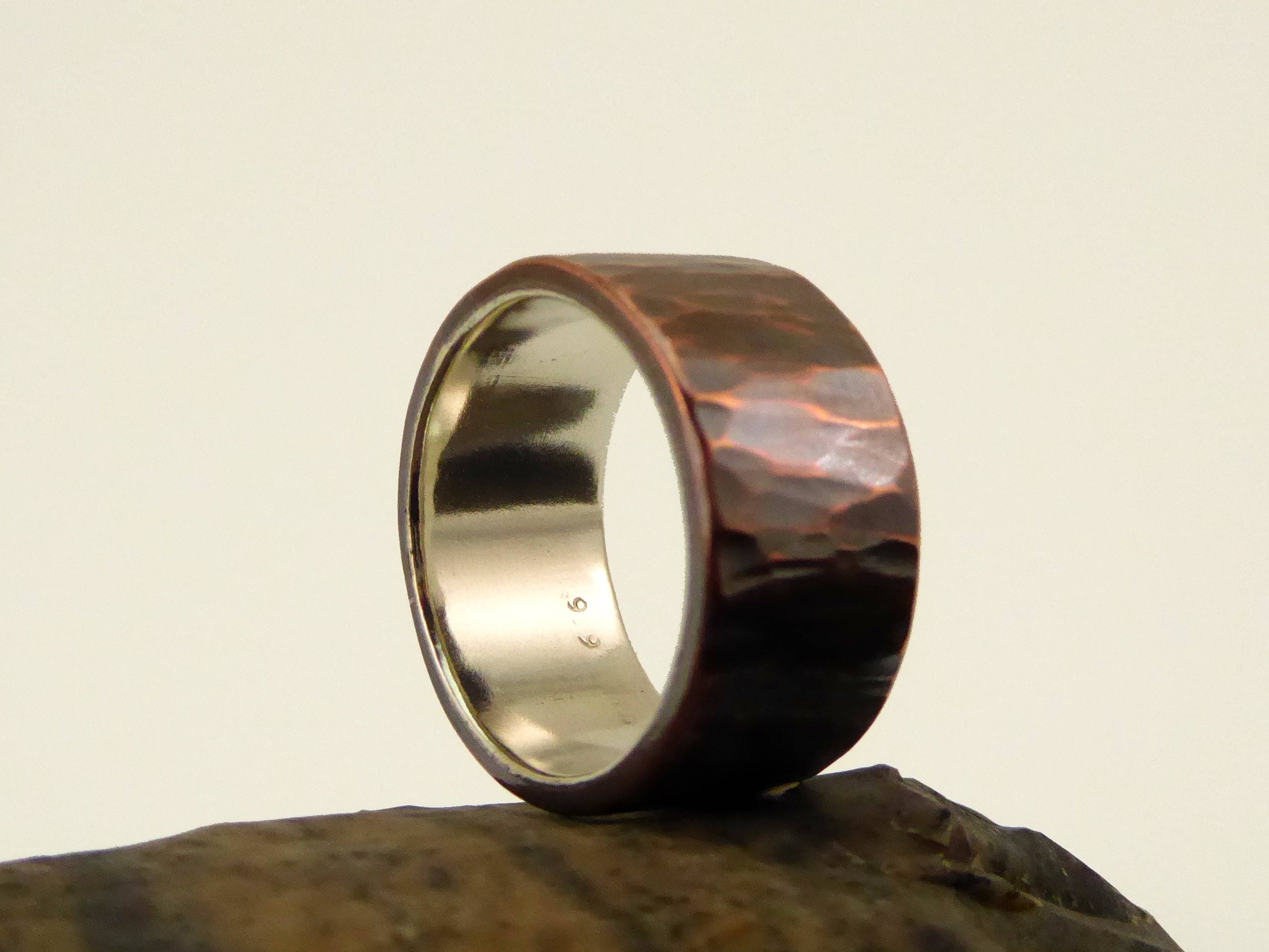 Forged Copper and Fine Silver Ring, Rustic Men's Wedding Band, Forged ...
