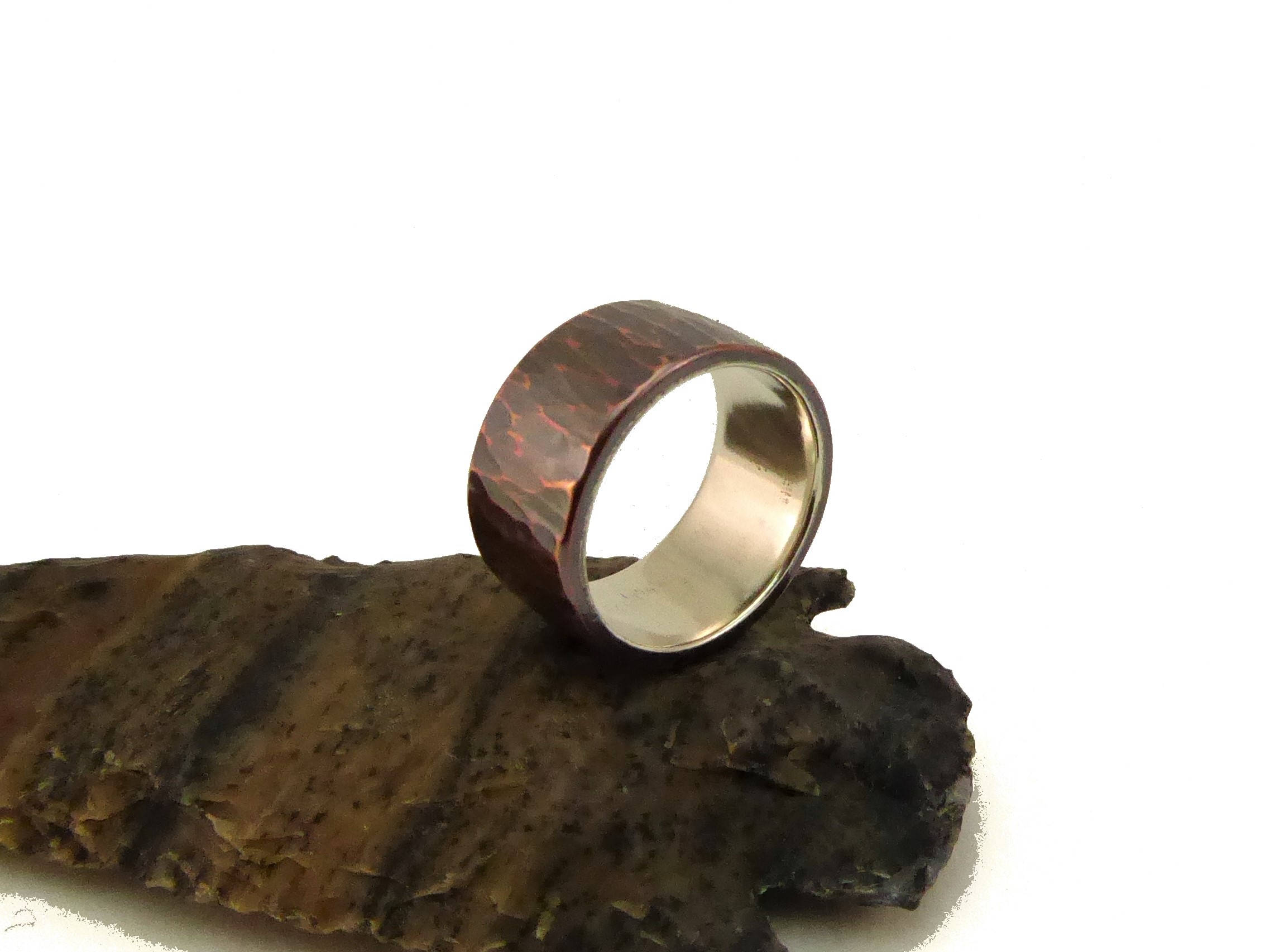 Forged Copper and Fine Silver Ring, Rustic Men's Wedding Band, Forged ...