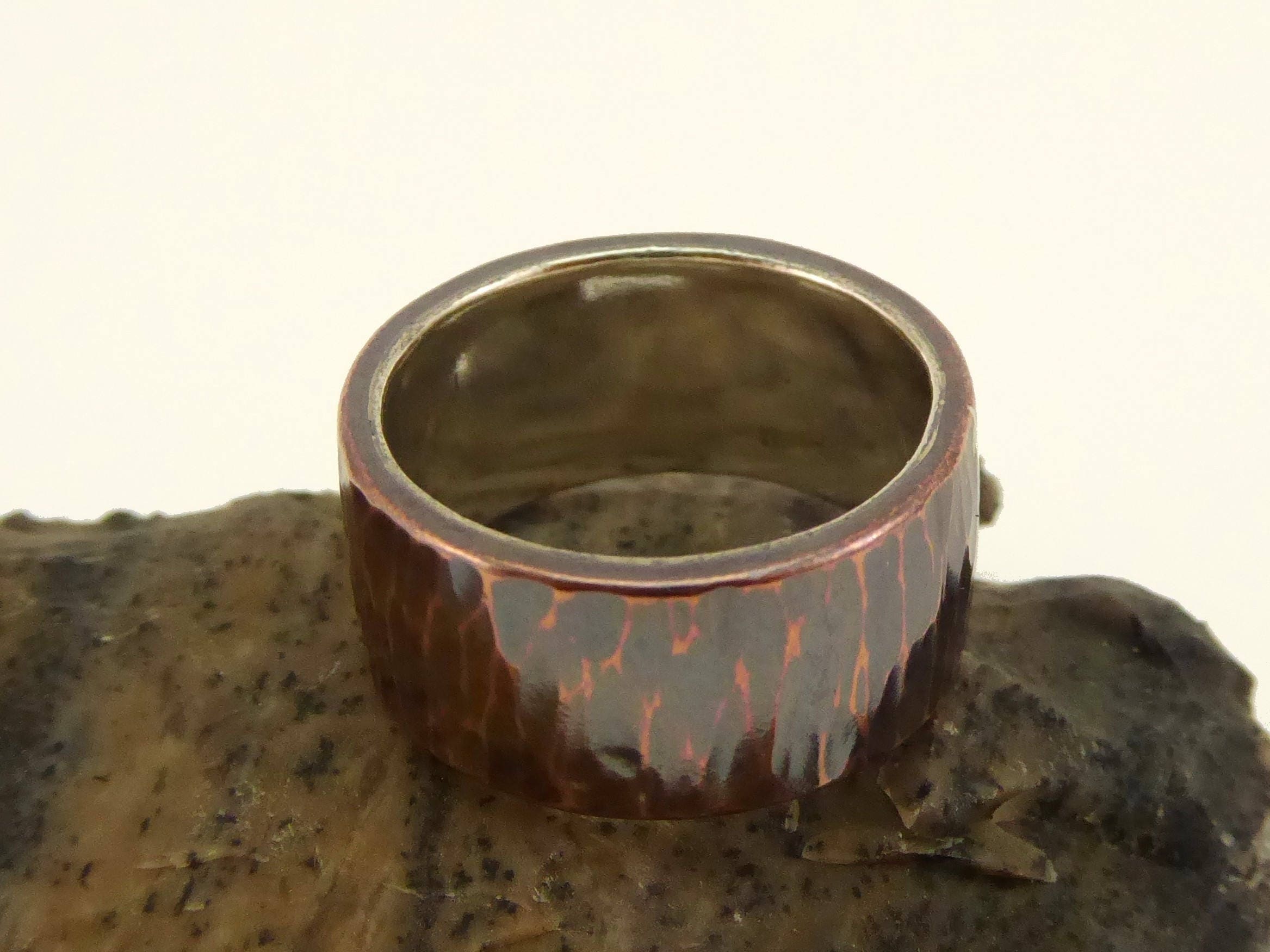Forged Copper and Fine Silver Ring, Rustic Men's Wedding Band, Forged ...