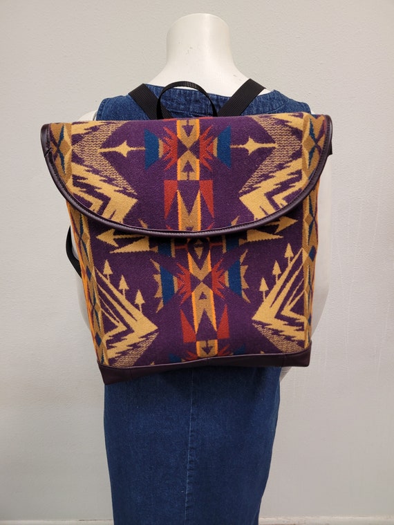Southwest Native American Wool and Leather Backpack Purse | Etsy