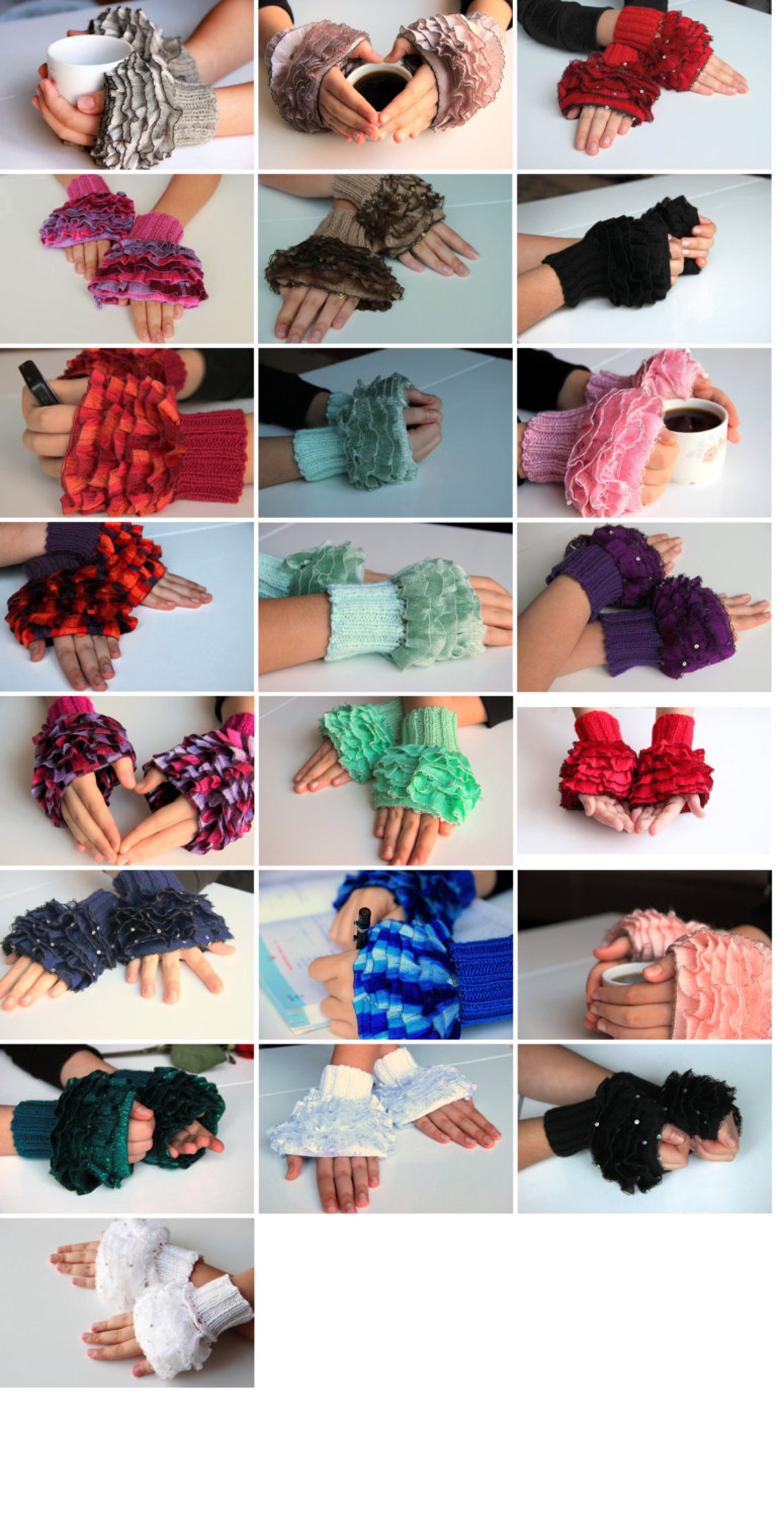Fingerless Gloves, Frilly Gloves, Cozy Hand Knitted Mittens, Handknit ...