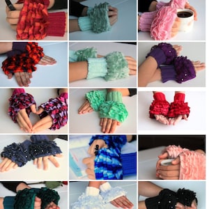 Fingerless Gloves, Frilly Gloves, Cozy Hand Knitted Mittens, Handknit ...