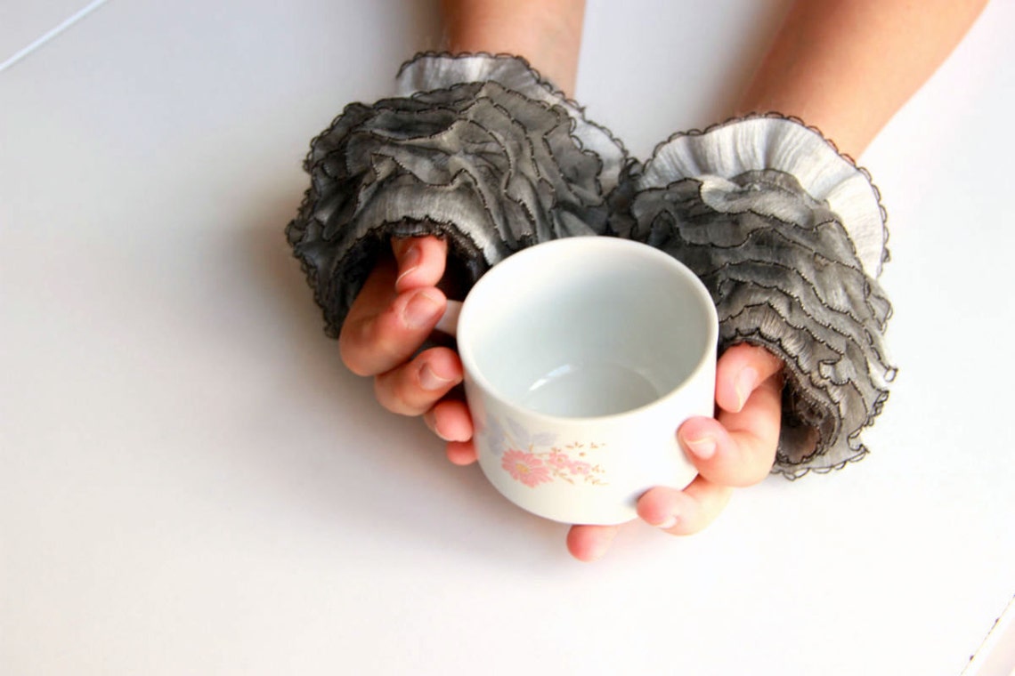 Fingerless Gloves, Frilly Gloves, Cozy Hand Knitted Mittens, Handknit ...