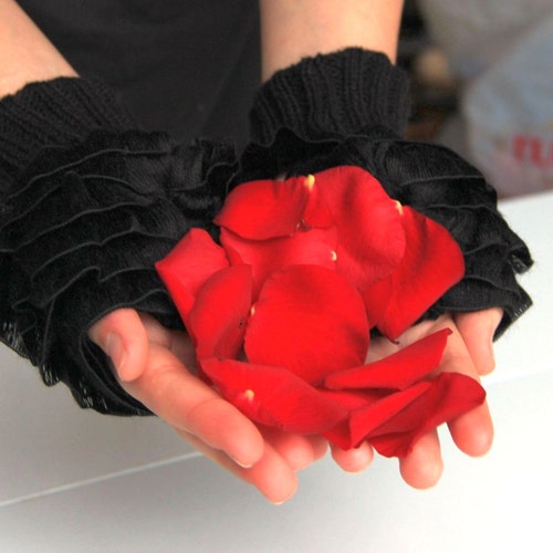 Fingerless Gloves Frilly Gloves Cozy Hand Knitted Mittens - Etsy UK