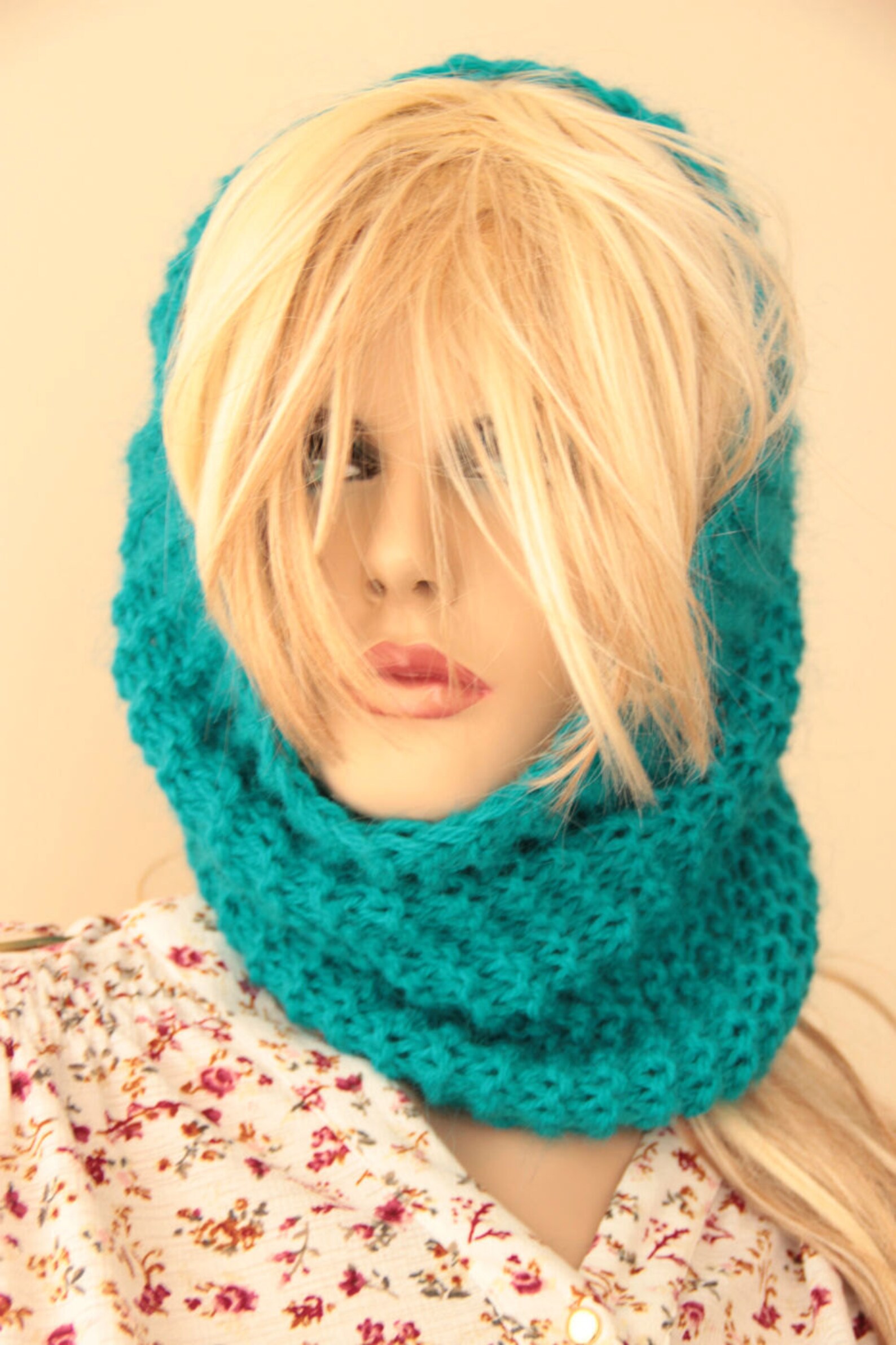 Hand Knit Neckwarmer Hand Knit Cowl Hand Knit Headband Turquoise Neck ...