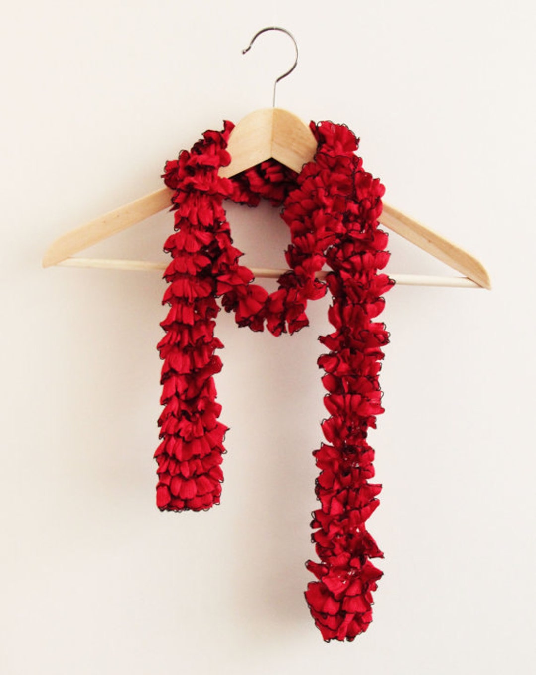 Valentine's Day Ruffle Scarf Red Hand Knit Scarf,lariat Scarves Ruffled ...