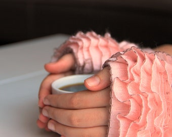 Fingerless Gloves Frilly Gloves Cozy Hand Knitted Mittens | Etsy