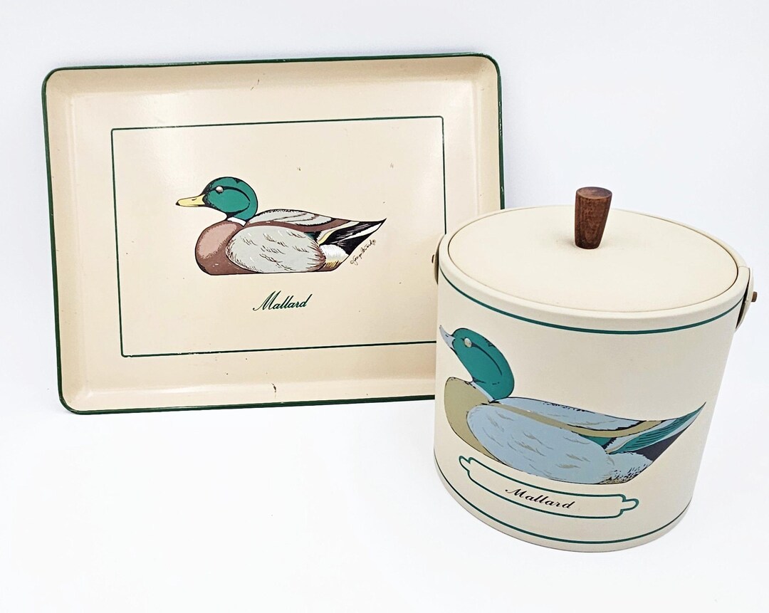 Rare Georges Briard Mallard Duck Tray & Ice Bucket Rustic Barware Set ...