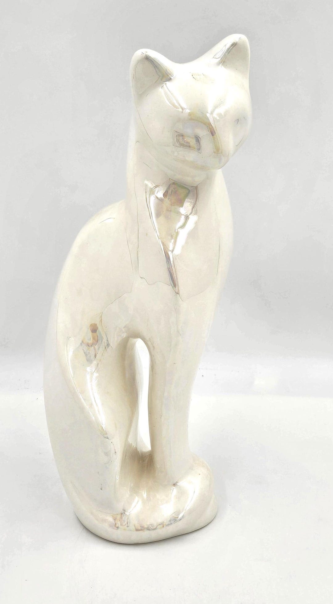 Mint Rosenthal Netter White Iridescent Ceramic Cat Kitten Sculpture ...