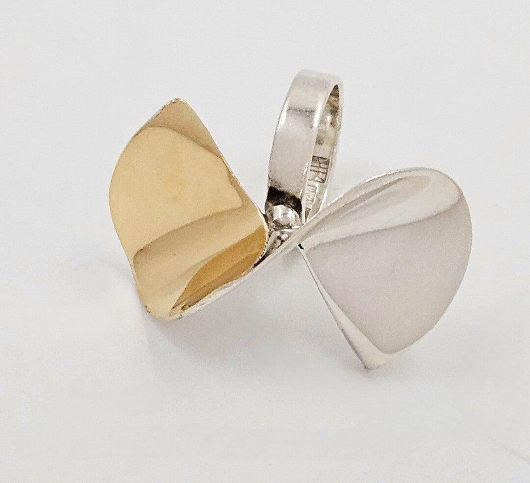 Rare Urpo Kajander Kaunis Koru Sterling & Gold Modernist 3D Bow Ring ...