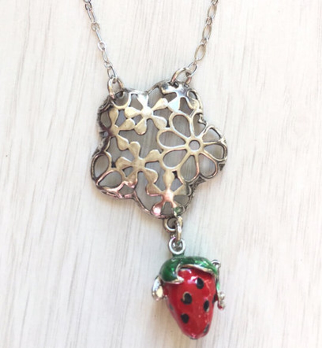 Strawberry Locket With 3D Flower Necklace - Etsy