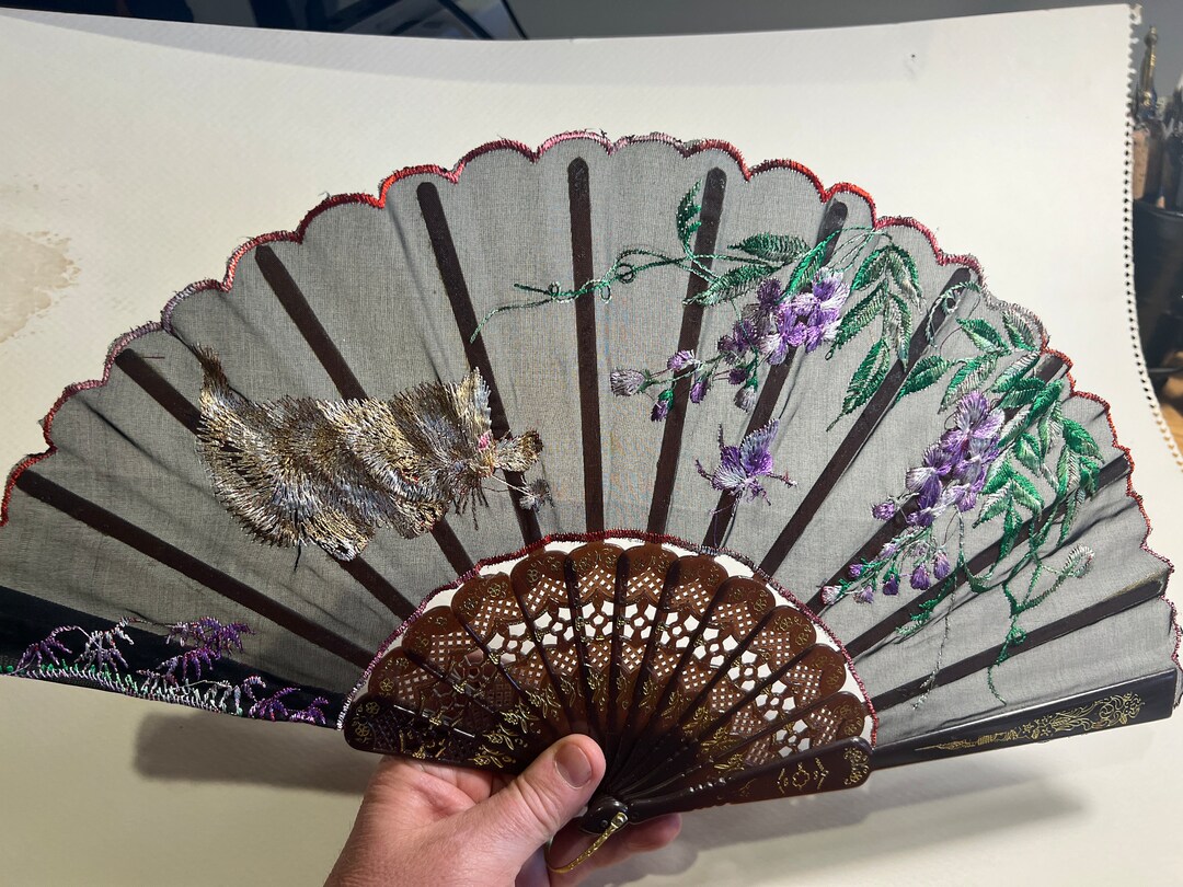 Ornamental Chinese Fan - Decorative, Semi-translucent With Embroidered ...