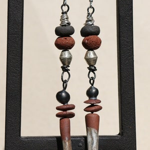 Terracotta and Silver Spike and Discs Rustic Earrings - Etsy