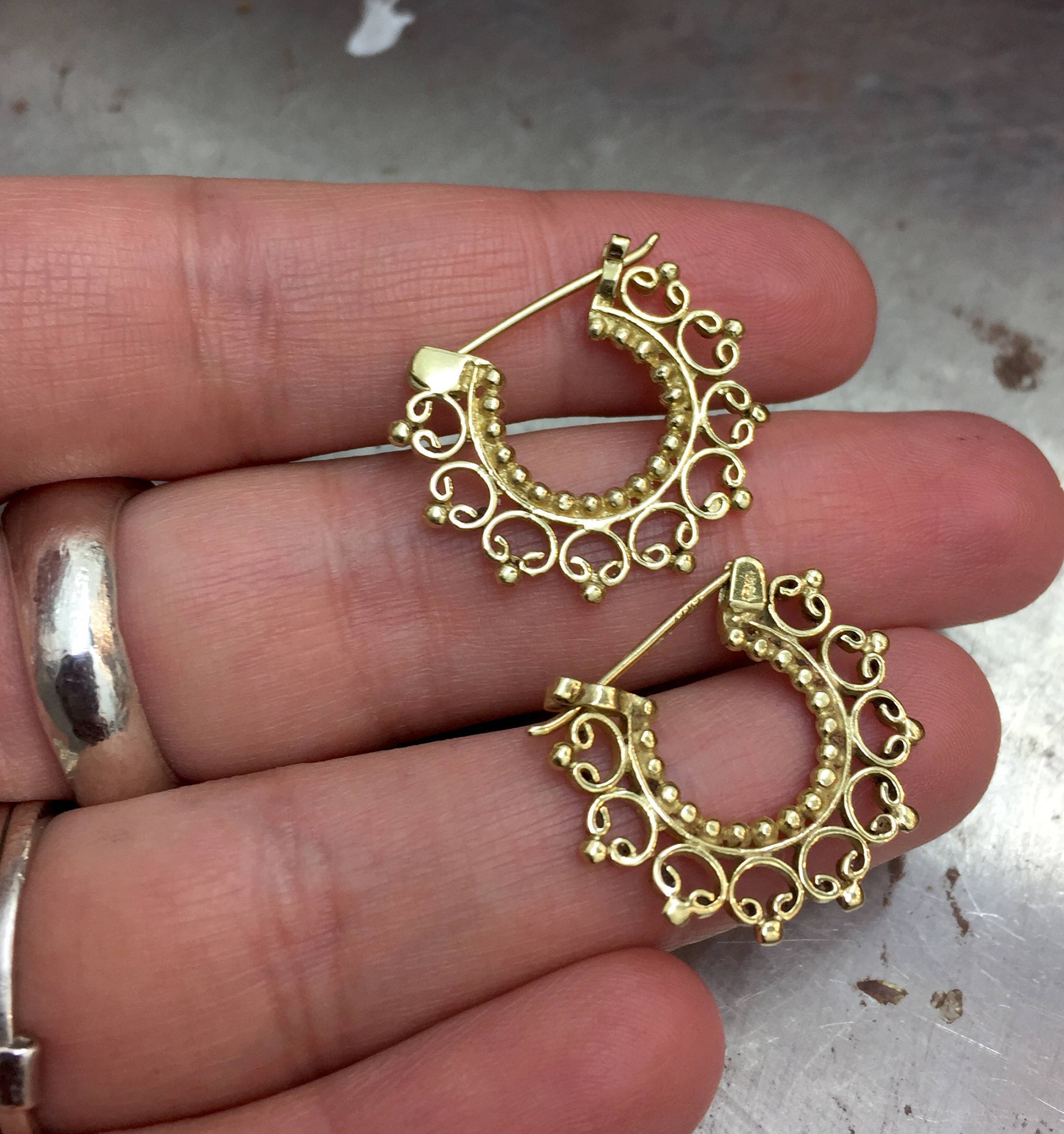 14k Gold Filigree Earrings Gold Hoop Earrings Ethnic Gold | Etsy