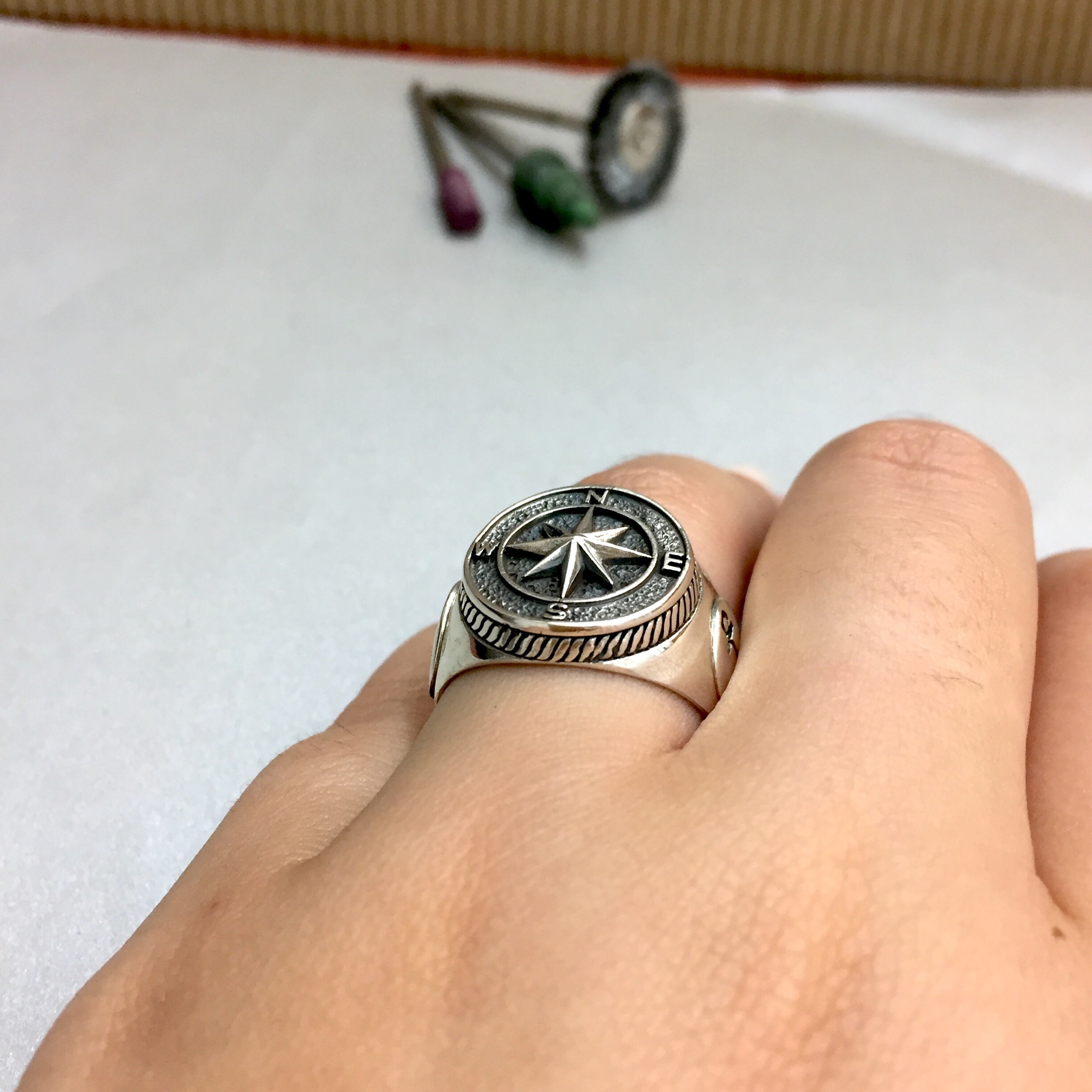 Silver Compass Ring Men Rings Sterling Silver Compass Ring Etsy